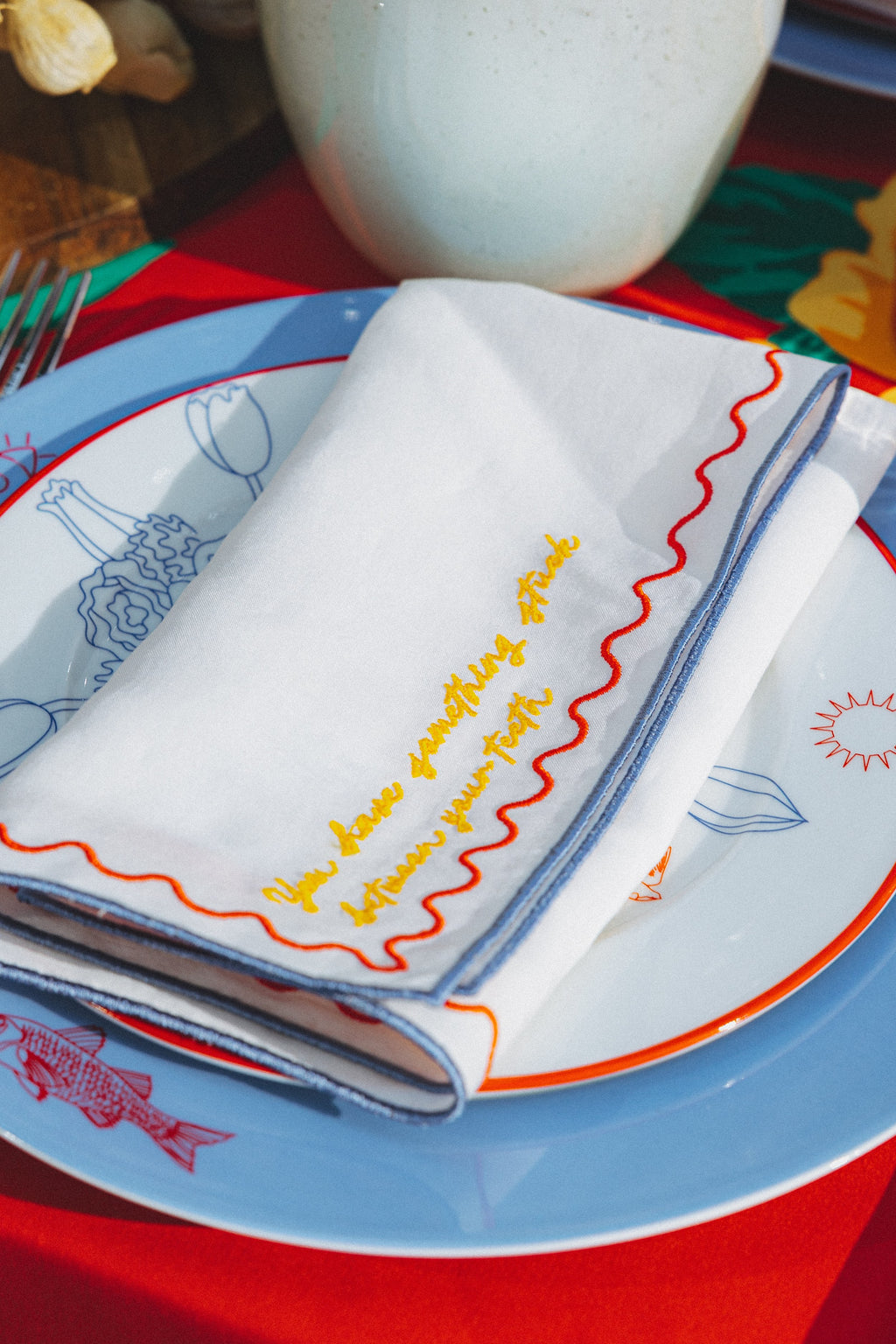 Linen Napkin (White/Blue) – Karavan Clothing